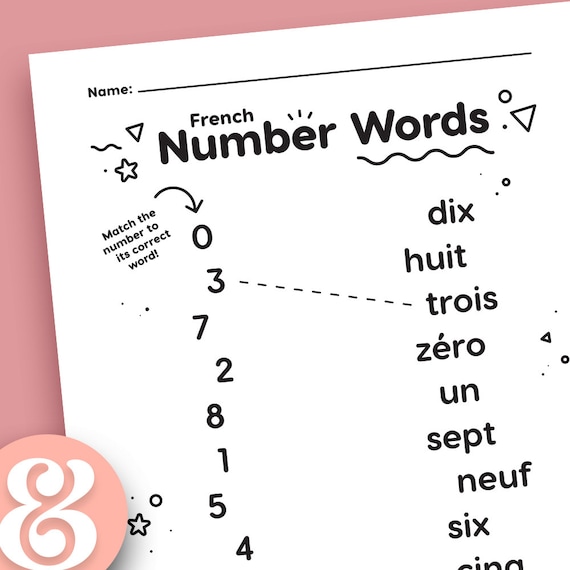 French Number Words Matching Printable Worksheet Grades Prek | Etsy