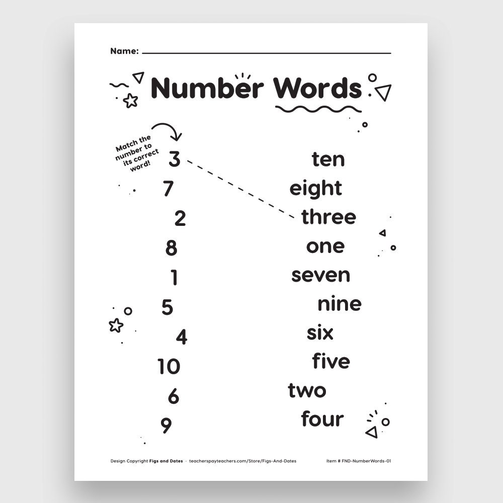 Number Words Matching • Printable Worksheet Grades Pre-k to 2nd - Etsy