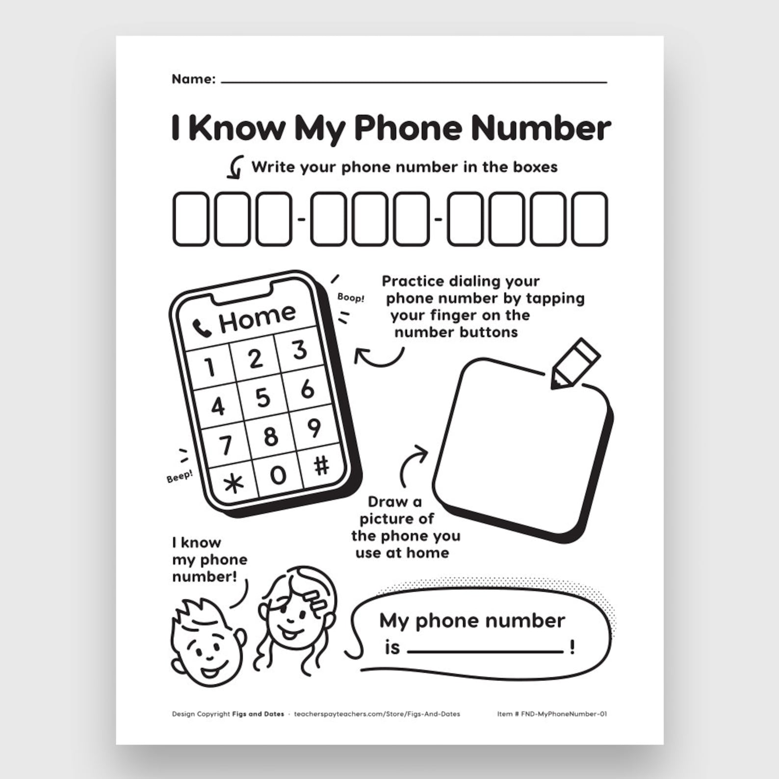 I Know My Phone Number • A Cute Printable Worksheet Grades K-2+ - Etsy