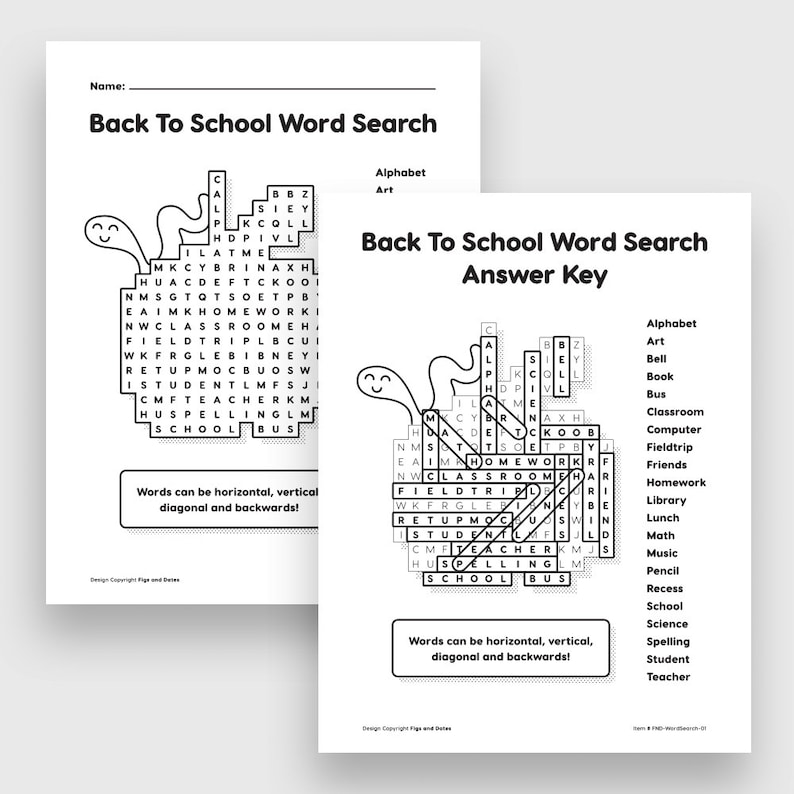 Back to School Word Search • A Cute Printable Worksheet, Grades 1-5 - Etsy