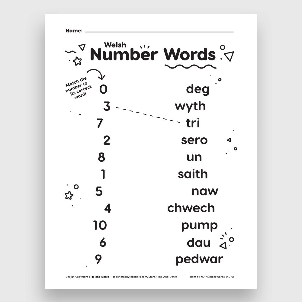 Welsh Number Words Matching Printable Worksheet Grades Prek and Up - Etsy