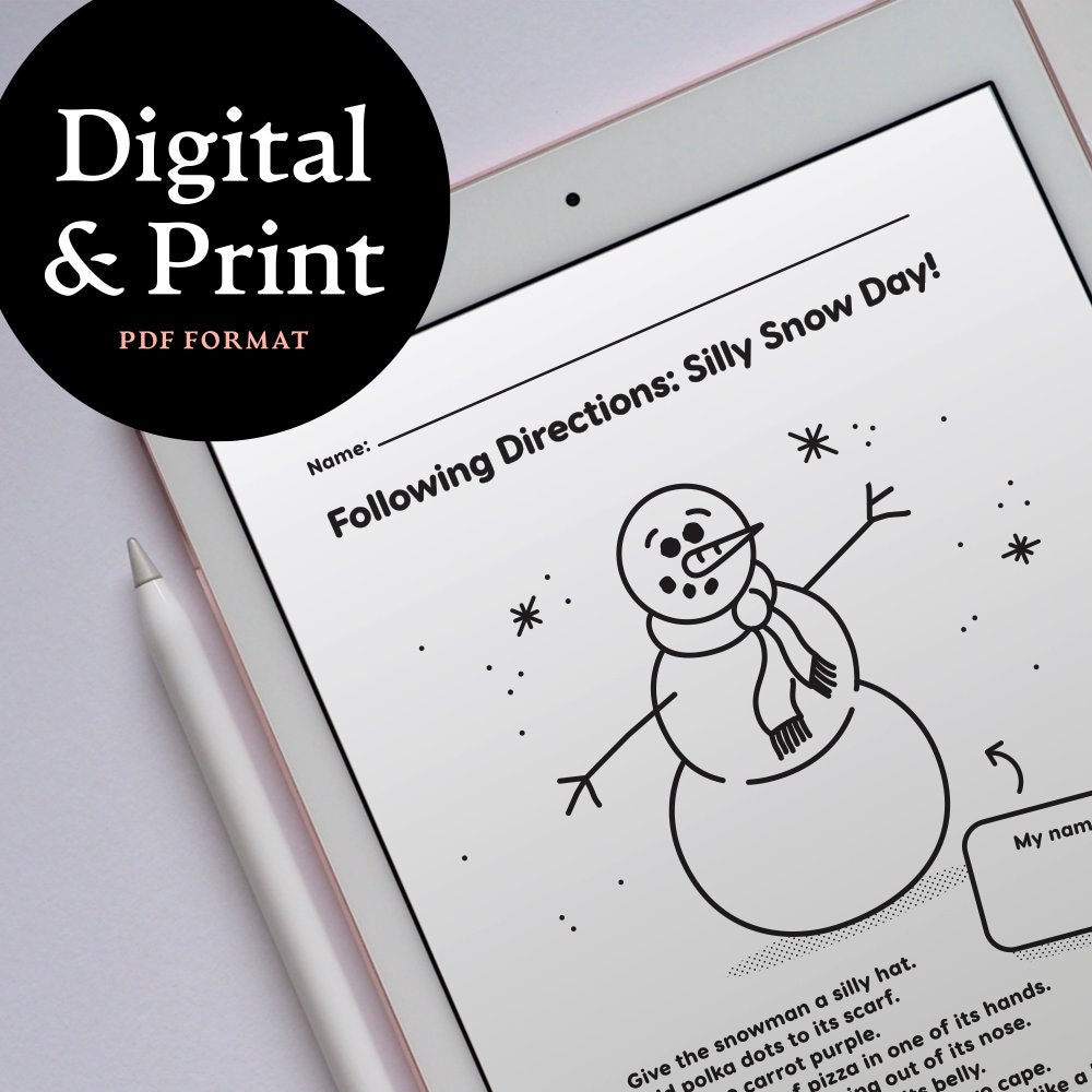 Following Directions: Silly Snow Day • Fun Printable Worksheet Grades K ...