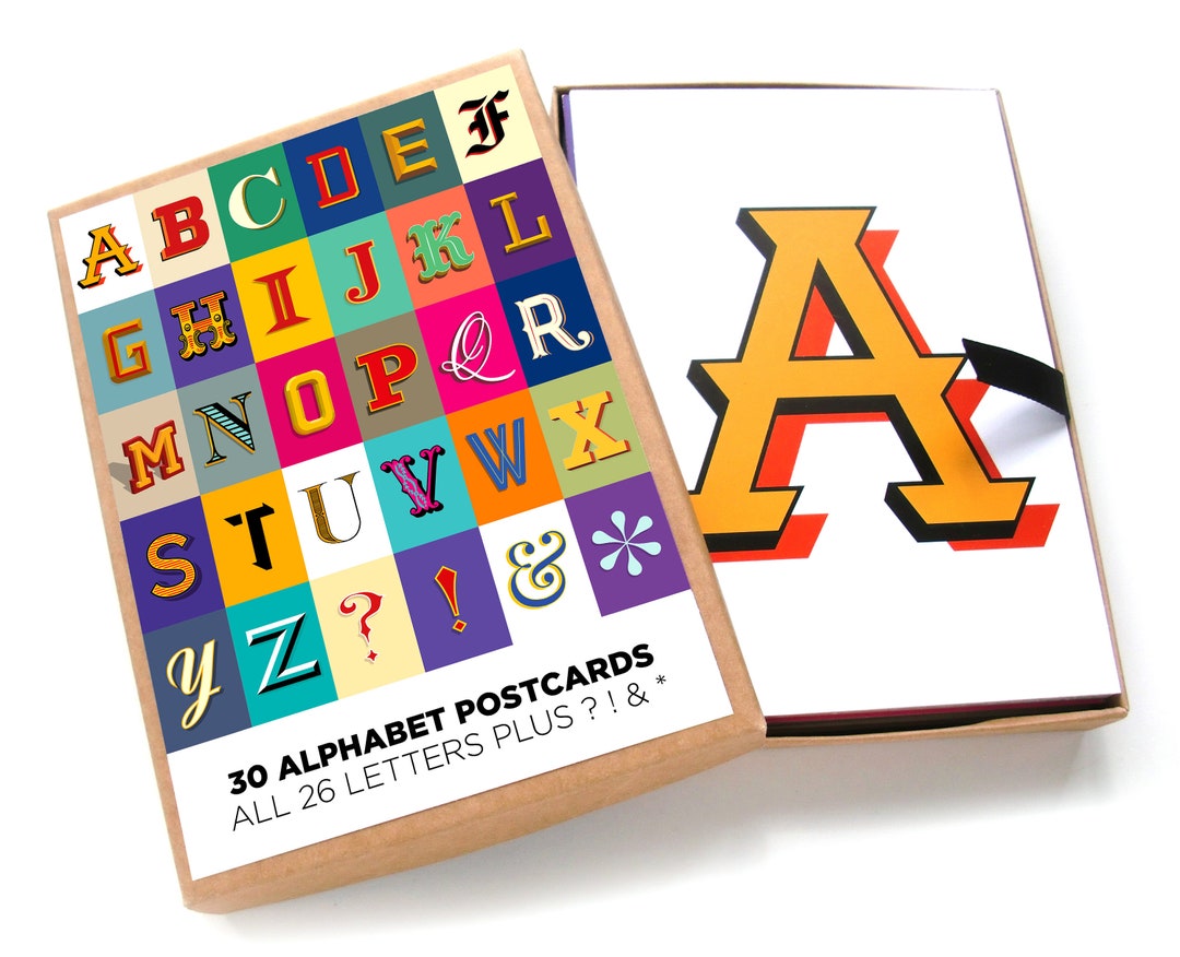 Alphabet Postcards: Colourful Decorative Typographic Boxed Gift Set of ...