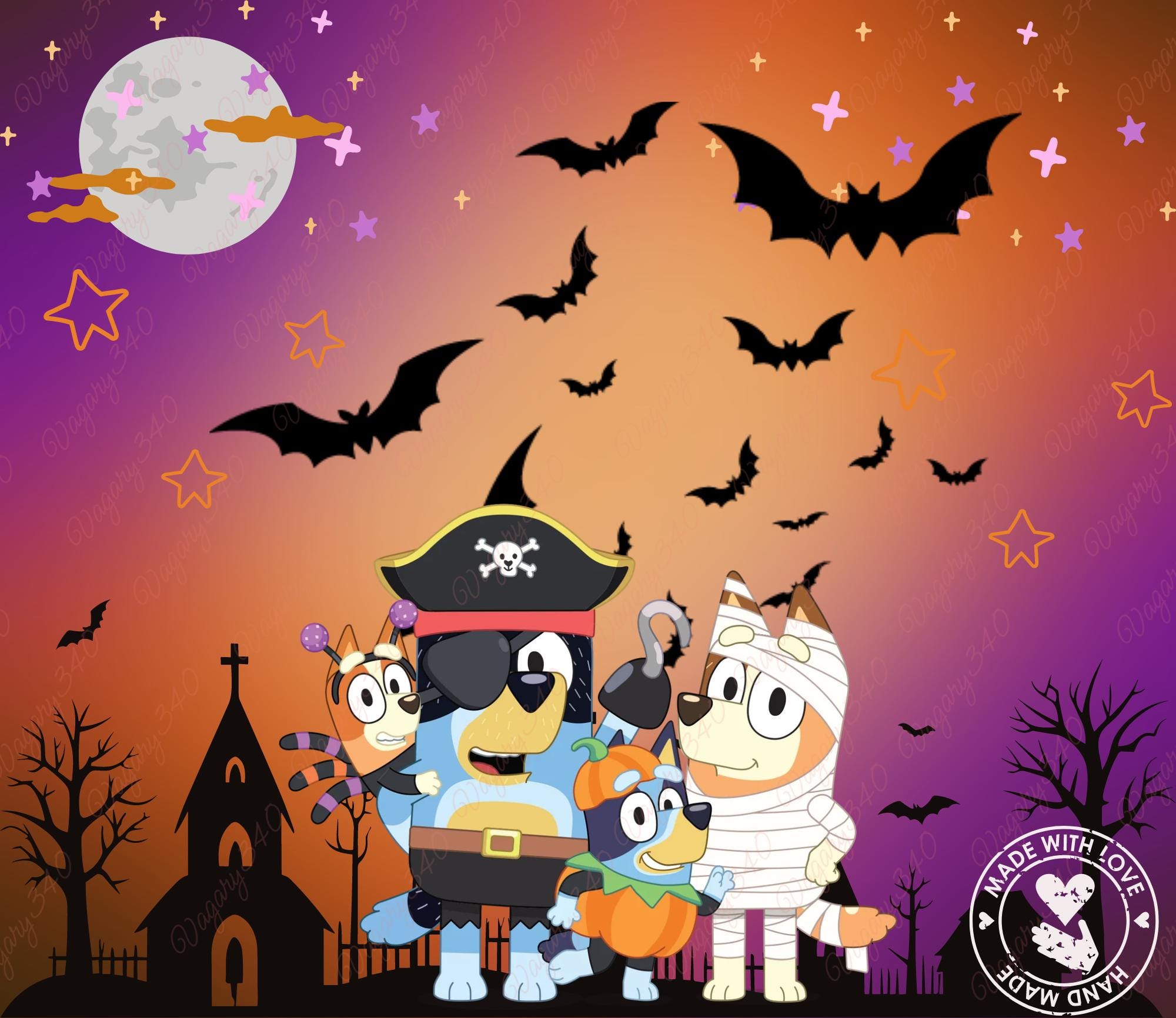 2 Designs Bluey Halloween Tumbler Wrap 20 Oz Happy Halloween Bluey PNG ...