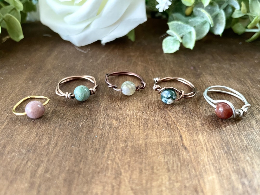 Single Beaded Wire Wrapped Ring, Beaded Rings, Handmade Jewelry - Etsy