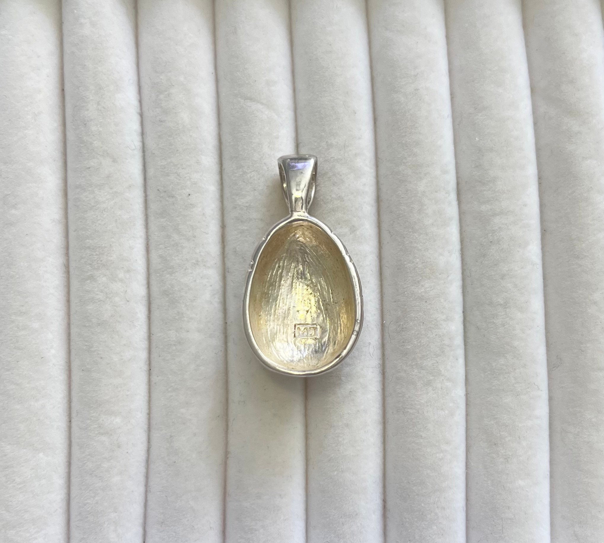 Vintage Signed MJ Silver Egg Pendant - Etsy
