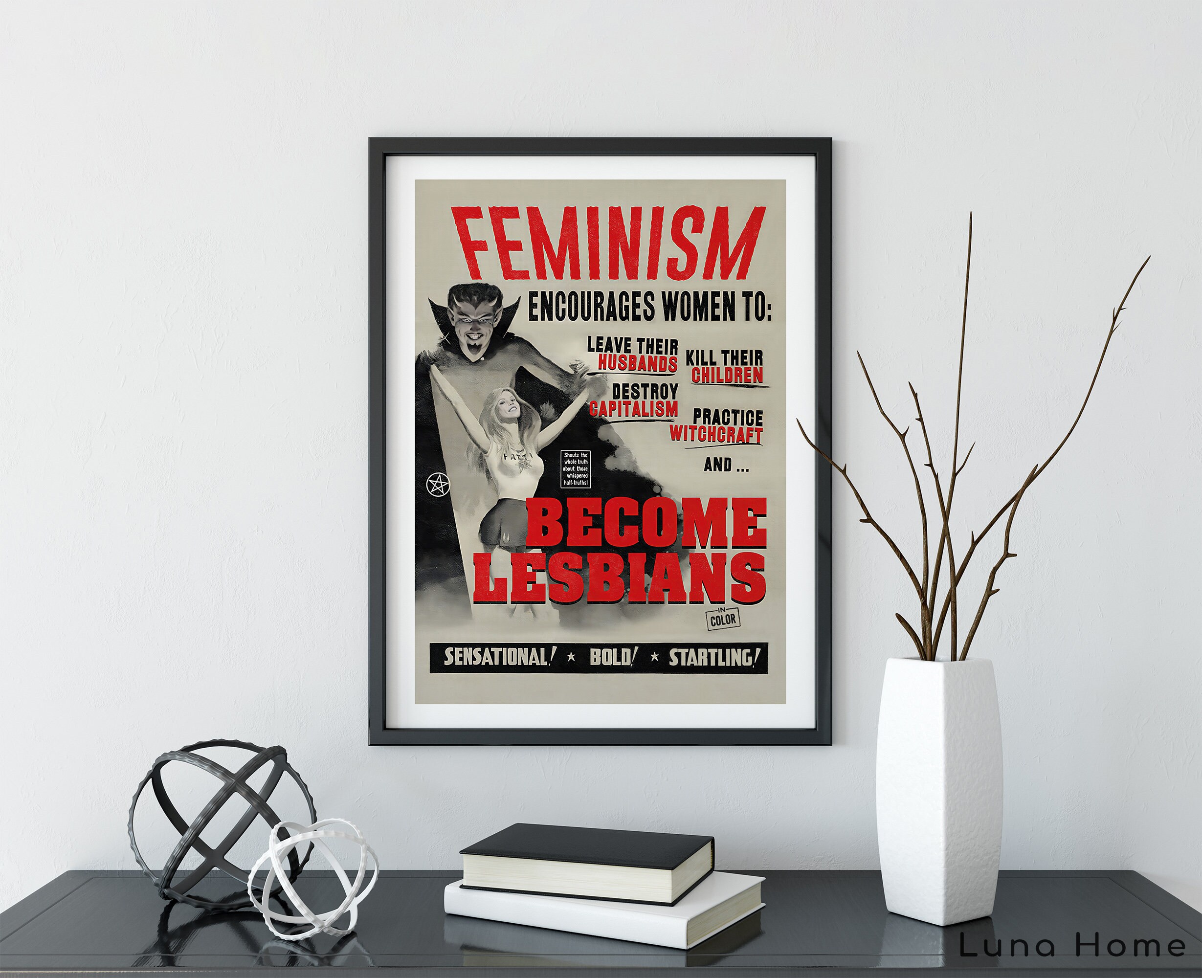 Feminism Encourages Women To, Feminist Poster, Lesbian Poster, Retro ...
