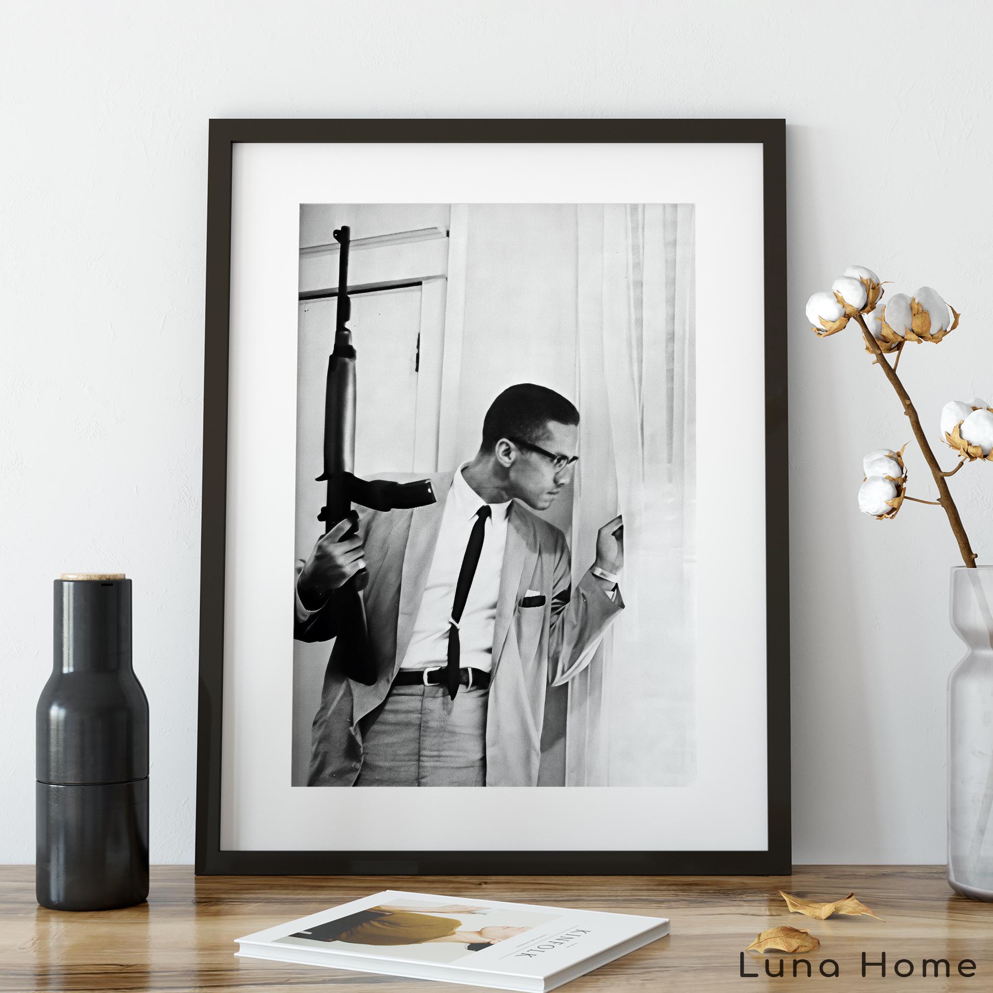 Malcolm X With a Rifle Print, Black History Poster, Activist Wall Art ...