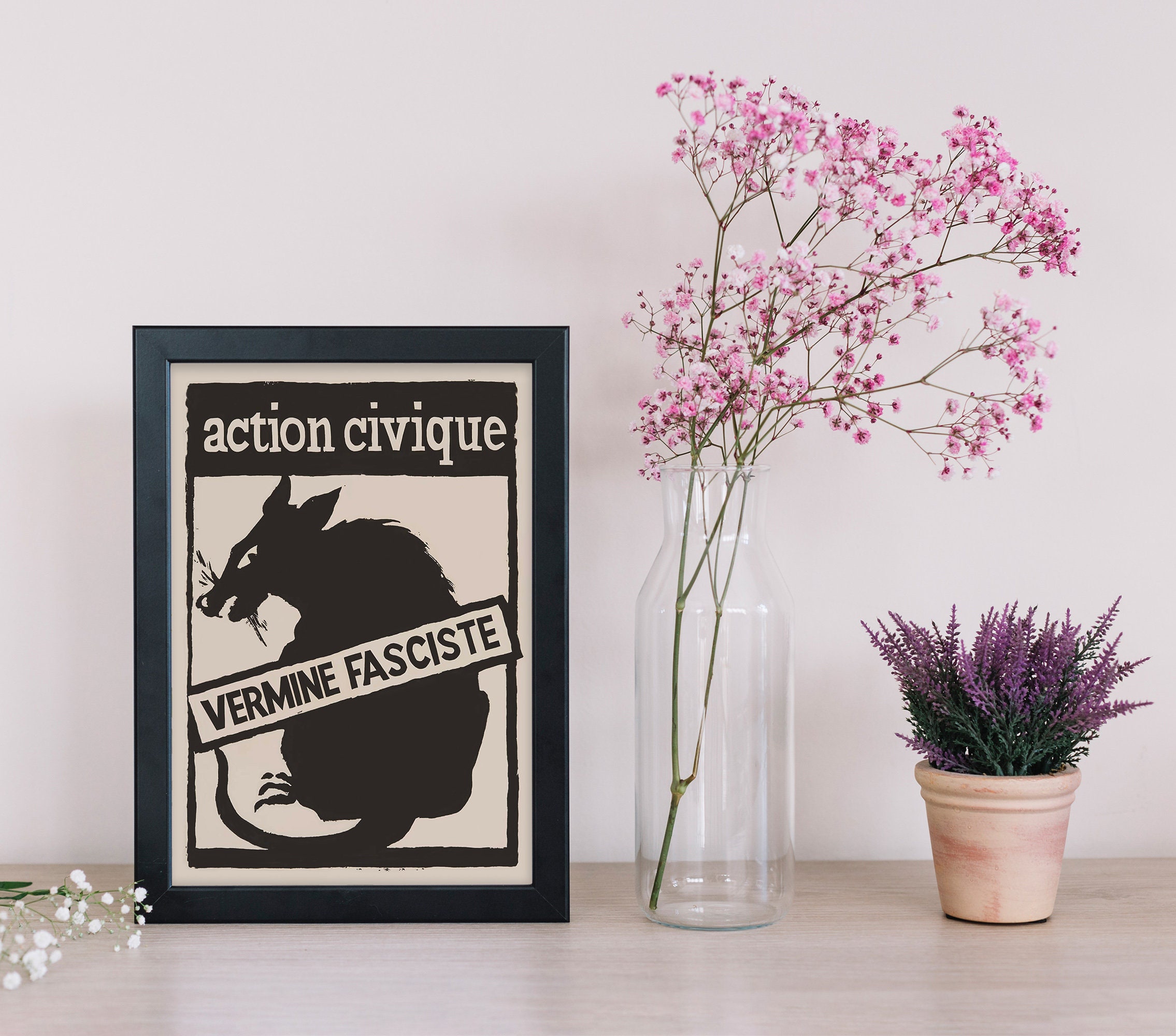 Anti Fascist Poster, Vermine Fasciste Action Civique, Retro Poster ...
