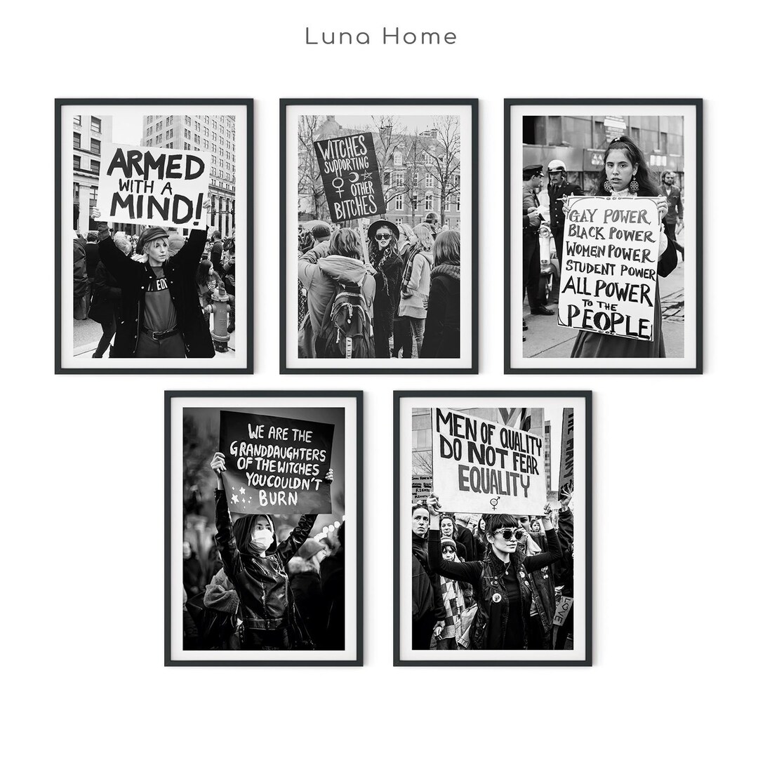 Set of 5 Feminist Prints, Activist Posters, Protest Wall Art, Black and ...