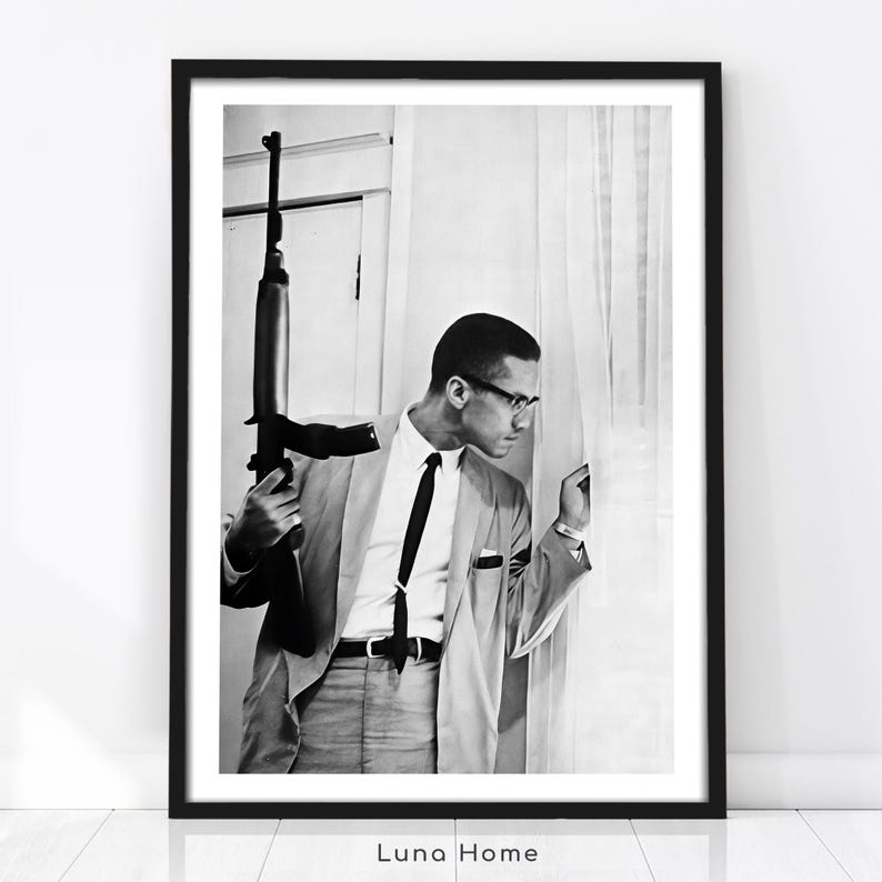 Malcolm X With a Rifle Print, Black History Poster, Activist Wall Art ...