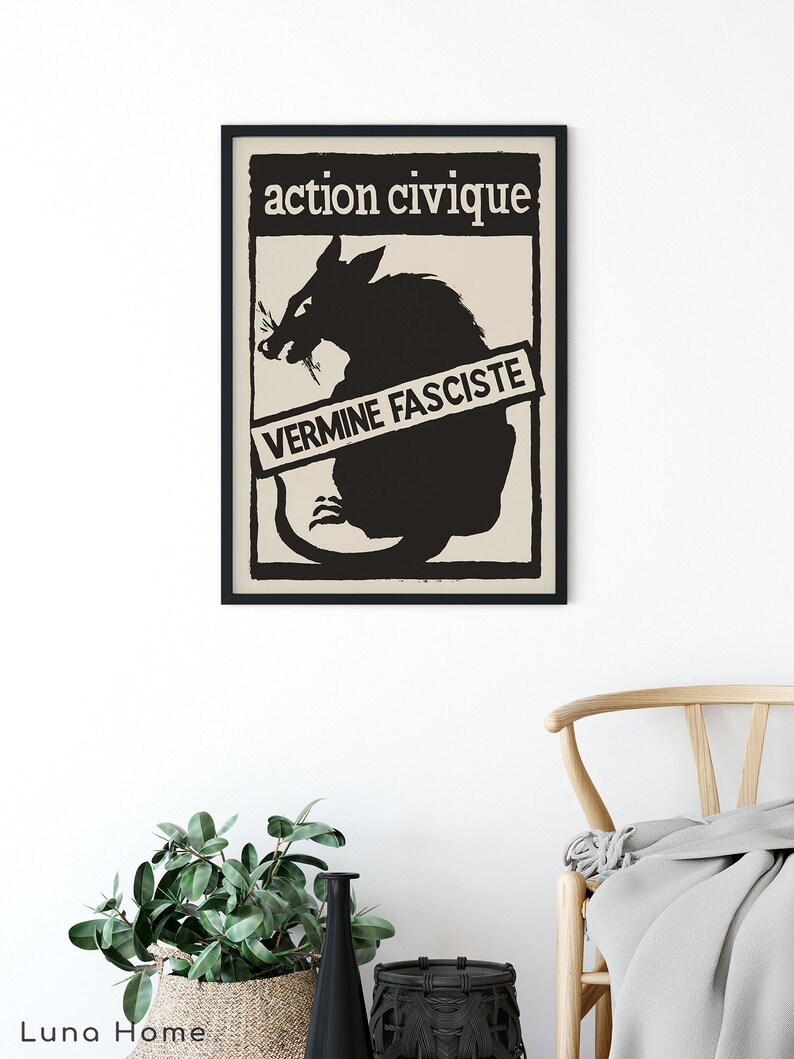 Anti Fascist Poster, Vermine Fasciste Action Civique, Retro Poster ...