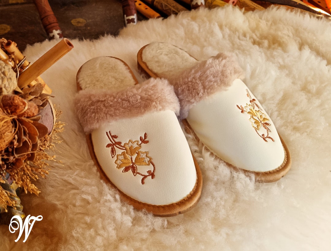 Women's White Slippers, Highlander Traditional Mules, Polish Slippers ...