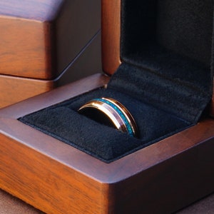 Redwood Tungsten Ring, Sequoia Opal Ring, Wood Ring, Men's Wedding Band, Blue Green Ring, Rose ...
