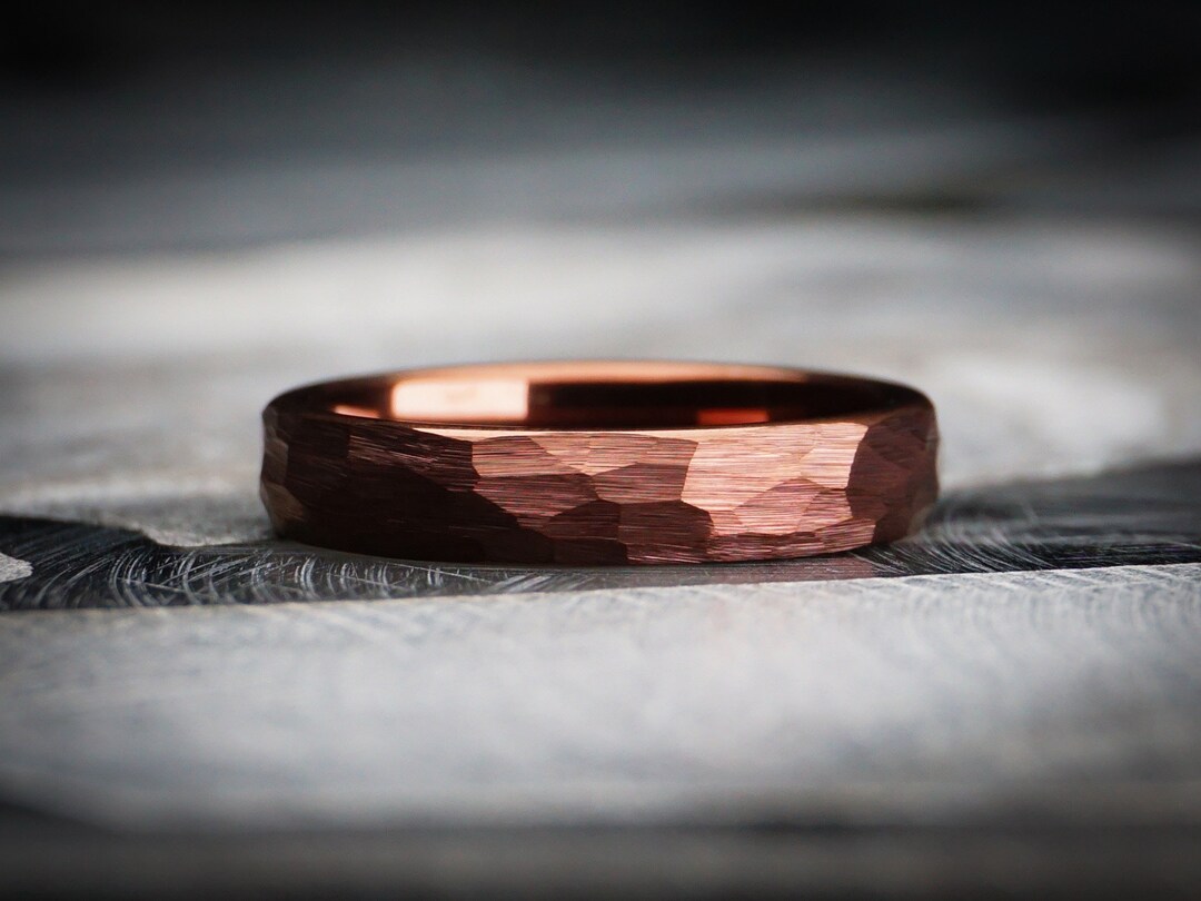 Brown Tungsten Ring, Hammered Ring, Men's Wedding Band, Women's 4MM ...