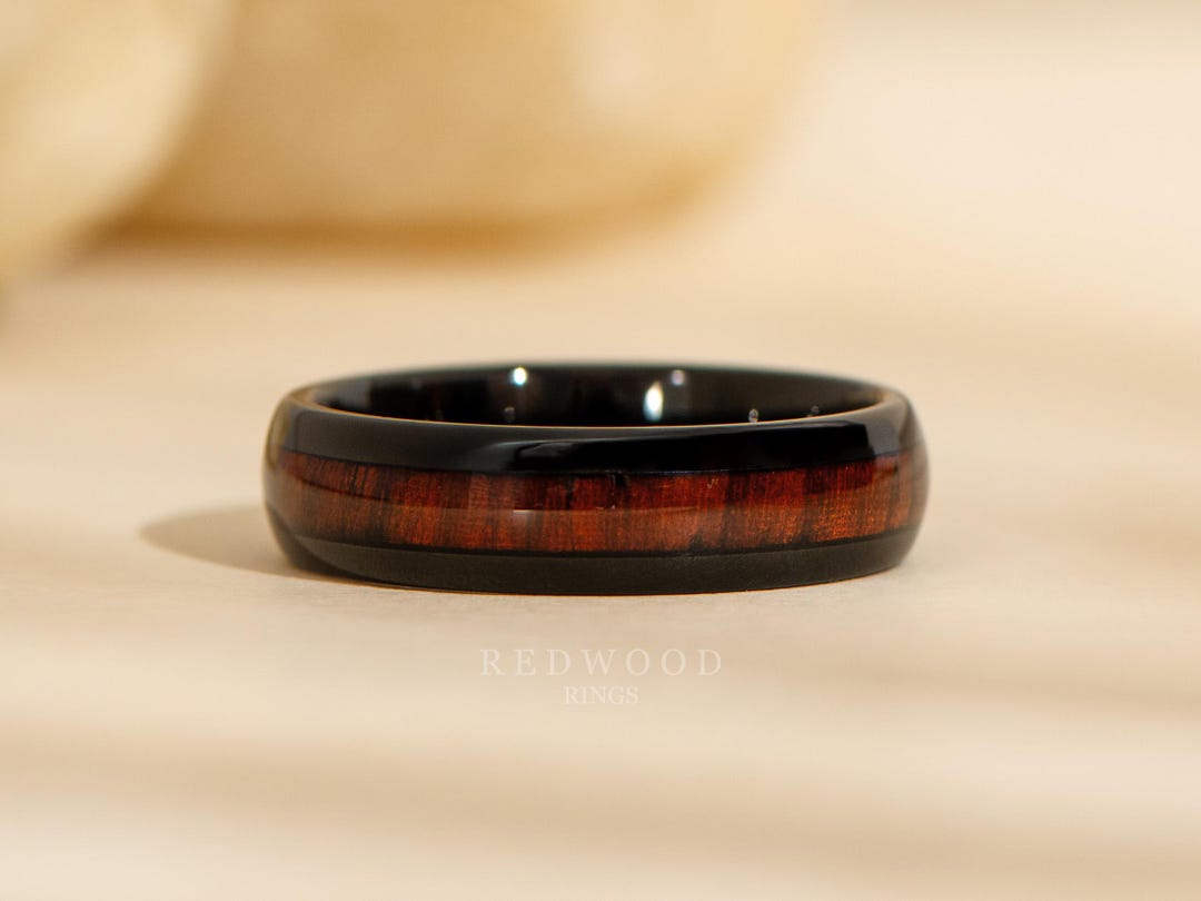 6mm Black Redwood Ring, Tungsten Ring With Sequoia Red Wood Inlay, Men ...