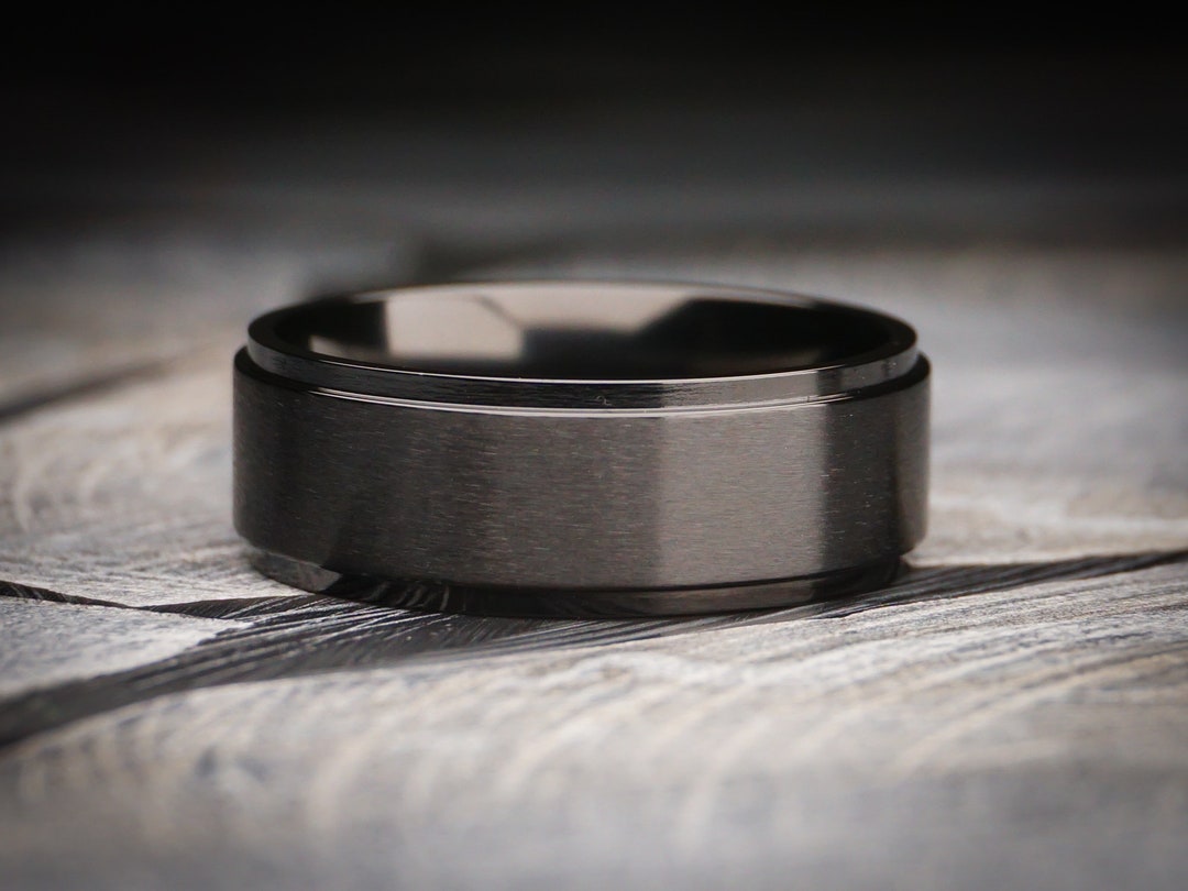 Black Zirconium Ring, Gentleman Style Modern Mens Wedding Ring, Black ...