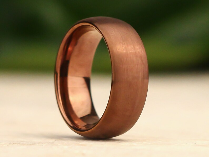 Brown Tungsten Ring Brushed Wedding Band 8MM Width - Etsy