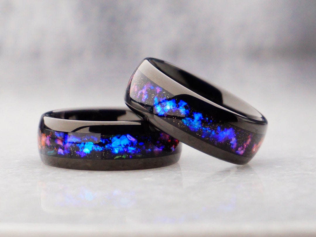 Galaxy Ring, Nebula Tungsten Wedding Band, 8mm Width Ring, Purple Blue ...