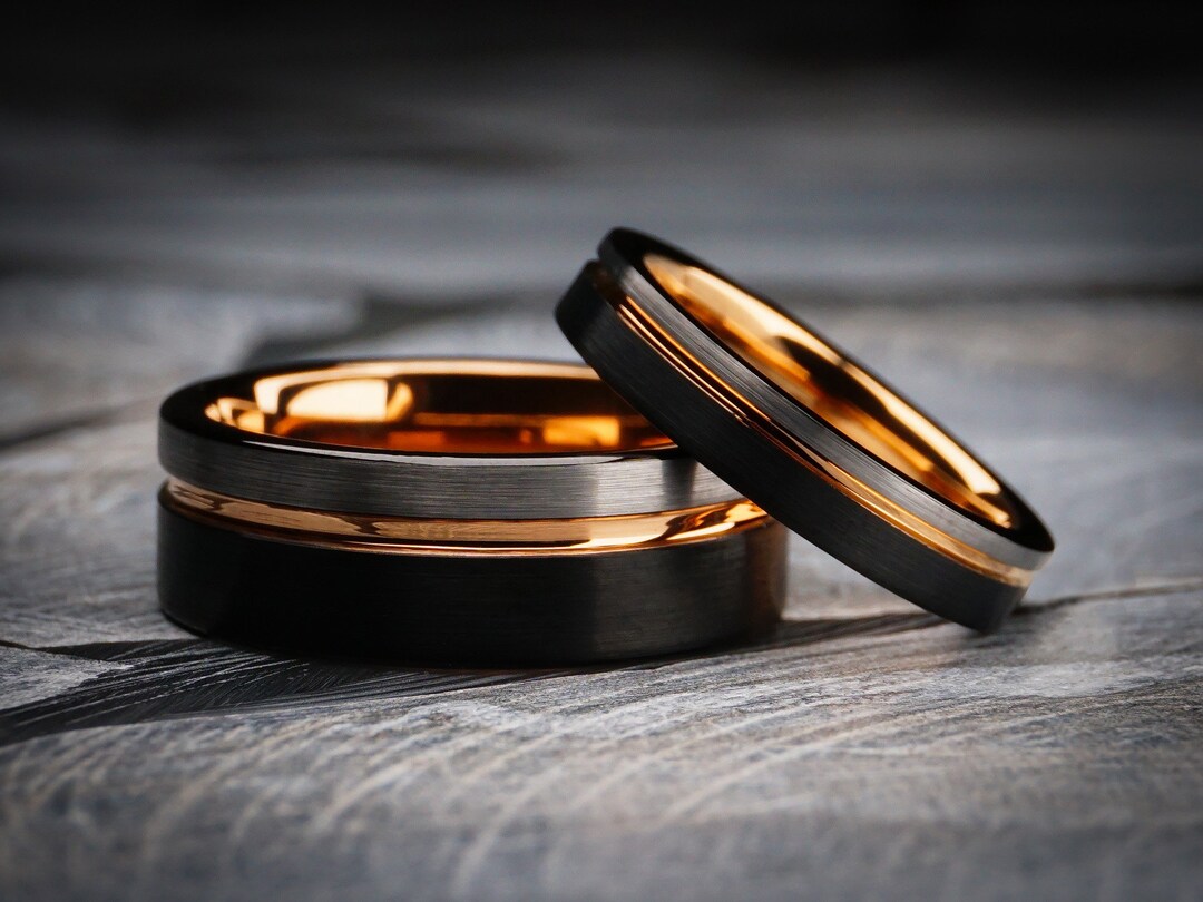 Tri Color Ring Set, Matching Wedding Bands, 8MM and 4MM Mens and Womens ...