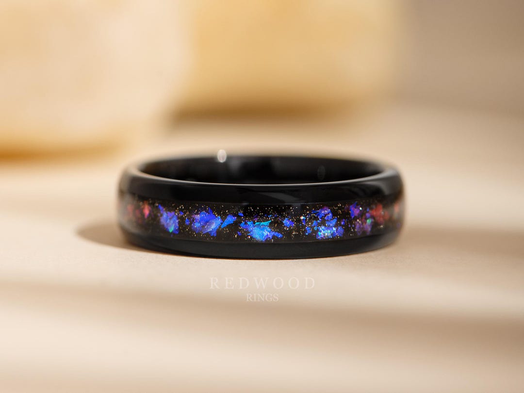 Galaxy Ring, Nebula Tungsten Wedding Band, 6mm Width Ring, Purple Blue ...