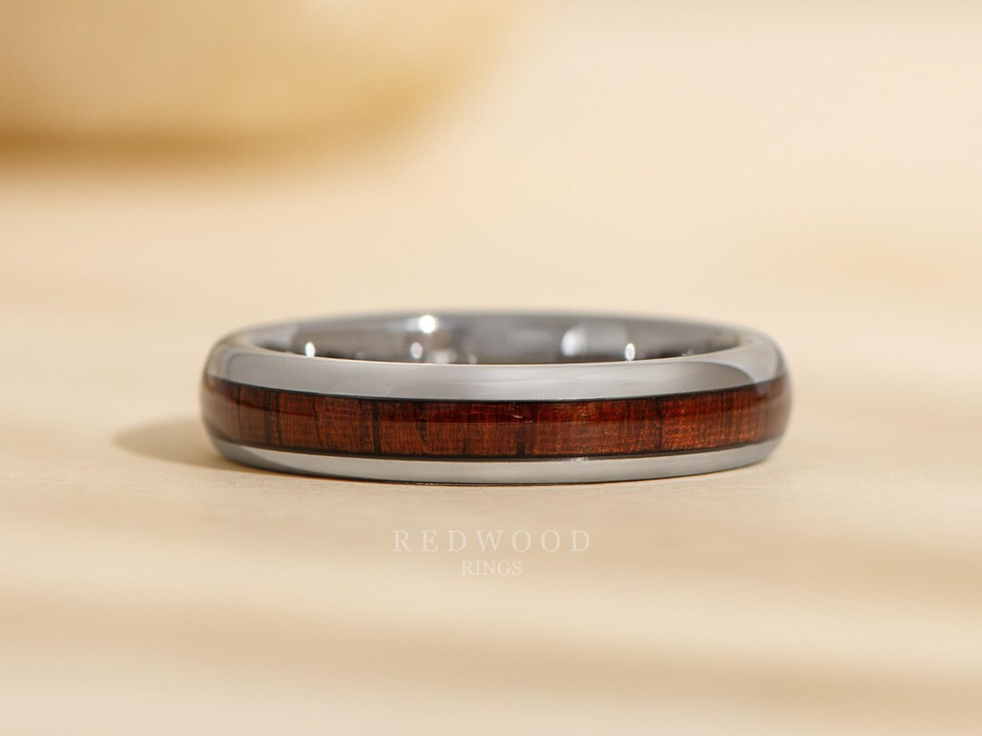 Women's Redwood Ring, Silver Tungsten Ring With Sequoia Red Wood Inlay ...