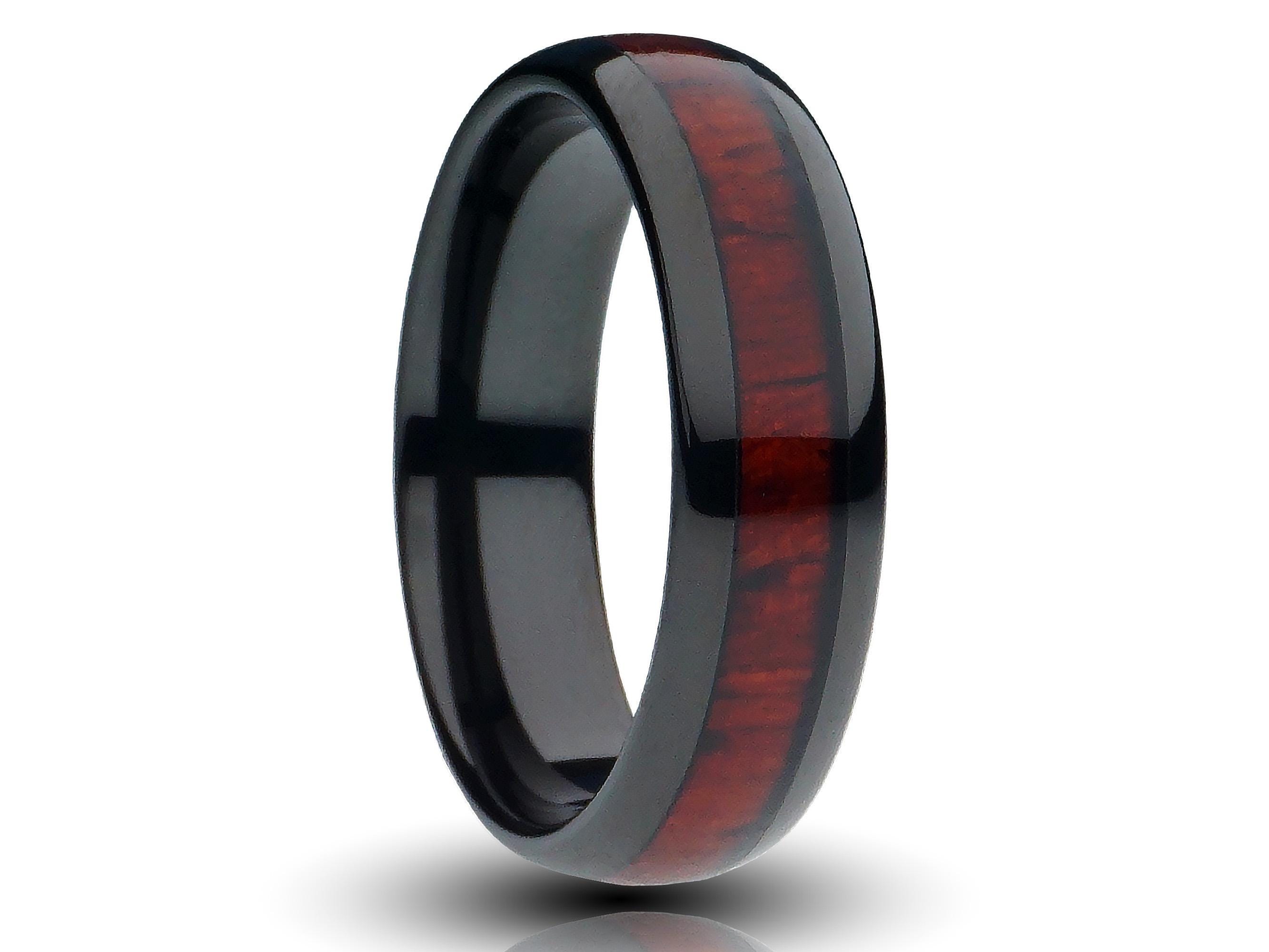 6mm Black Redwood Ring, Tungsten Ring With Sequoia Red Wood Inlay, Men ...