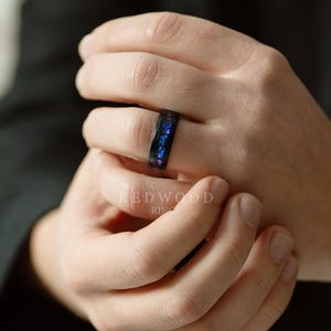 Galaxy Ring, Nebula Tungsten Wedding Band, 8mm Width Ring, Purple Blue ...