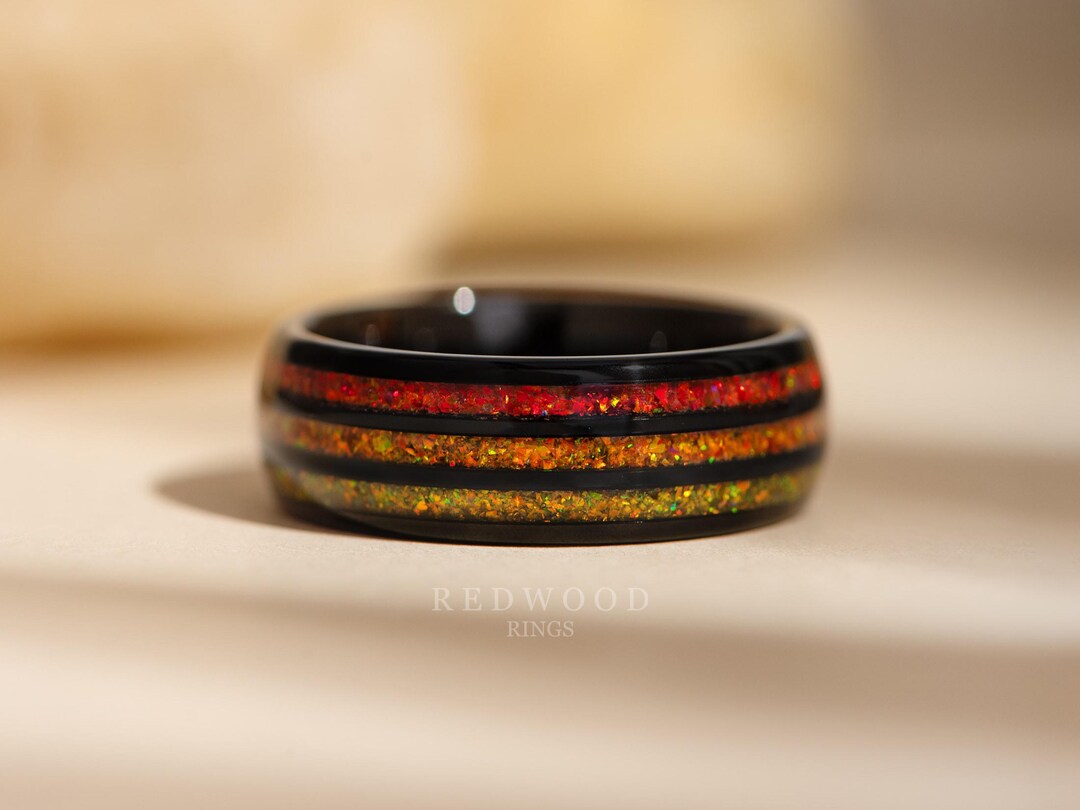 Fireball Ring, Black Wedding Band, 8mm Tungsten Ring, Anniversary Gift ...