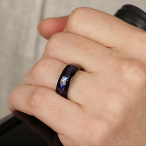 Galaxy Ring, Nebula Tungsten Wedding Band, 8mm Width Ring, Purple Blue ...