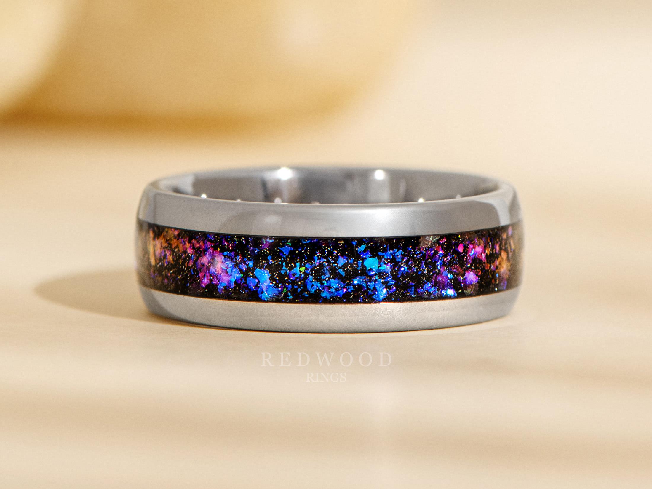 Milky Way Ring: Silver Tungsten Nebula Sandstone Inlay, 8MM Band - Etsy