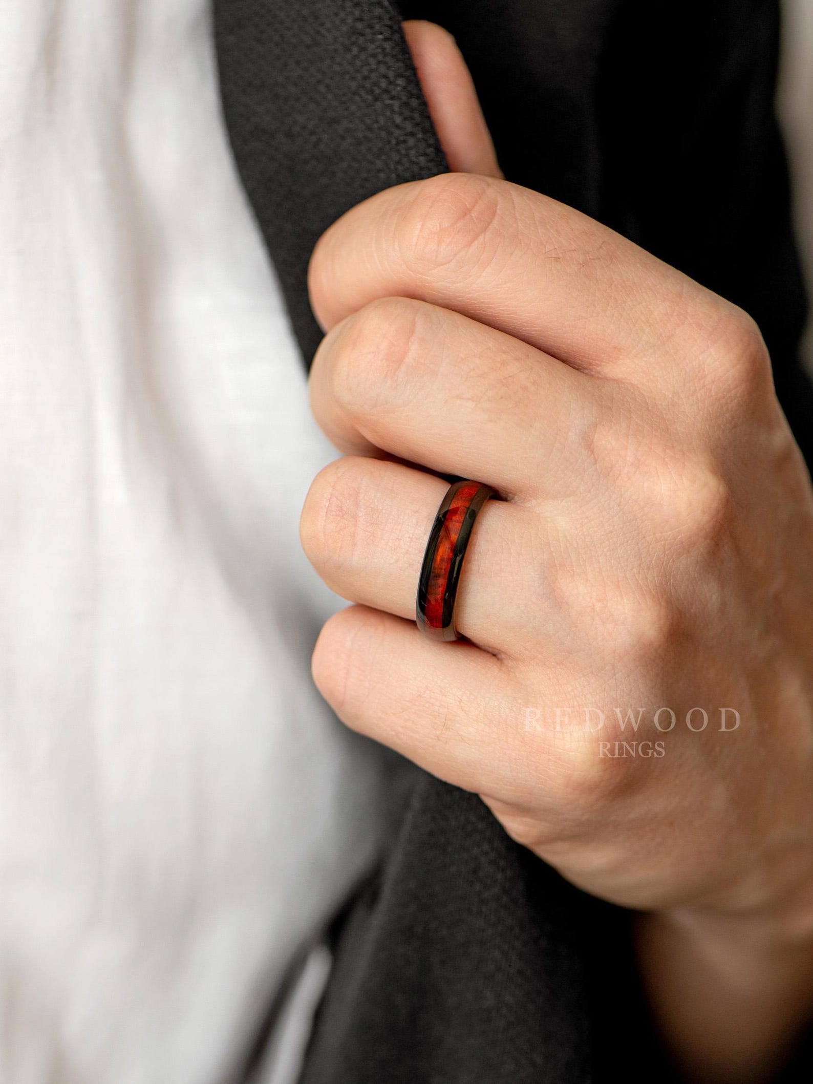 6mm Black Redwood Ring, Tungsten Ring With Sequoia Red Wood Inlay, Men ...