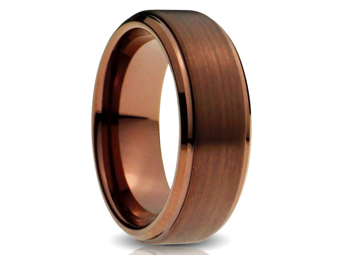 Brown Tungsten Ring Brushed Wedding Band 8MM Width - Etsy