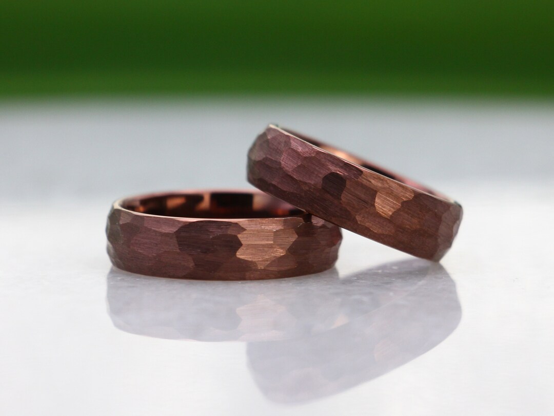 Brown Tungsten Ring Hammered Wedding Band 6MM Width - Etsy