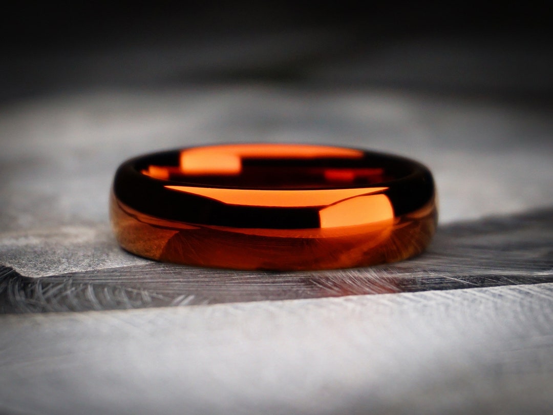 Orange Polished Tungsten Ring, 6mm Shiny Minimalist Ring, 6MM Orange ...