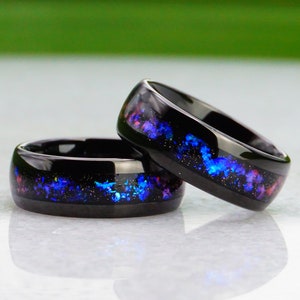 Galaxy Ring, Nebula Tungsten Wedding Band, 8mm Width Ring, Purple Blue ...