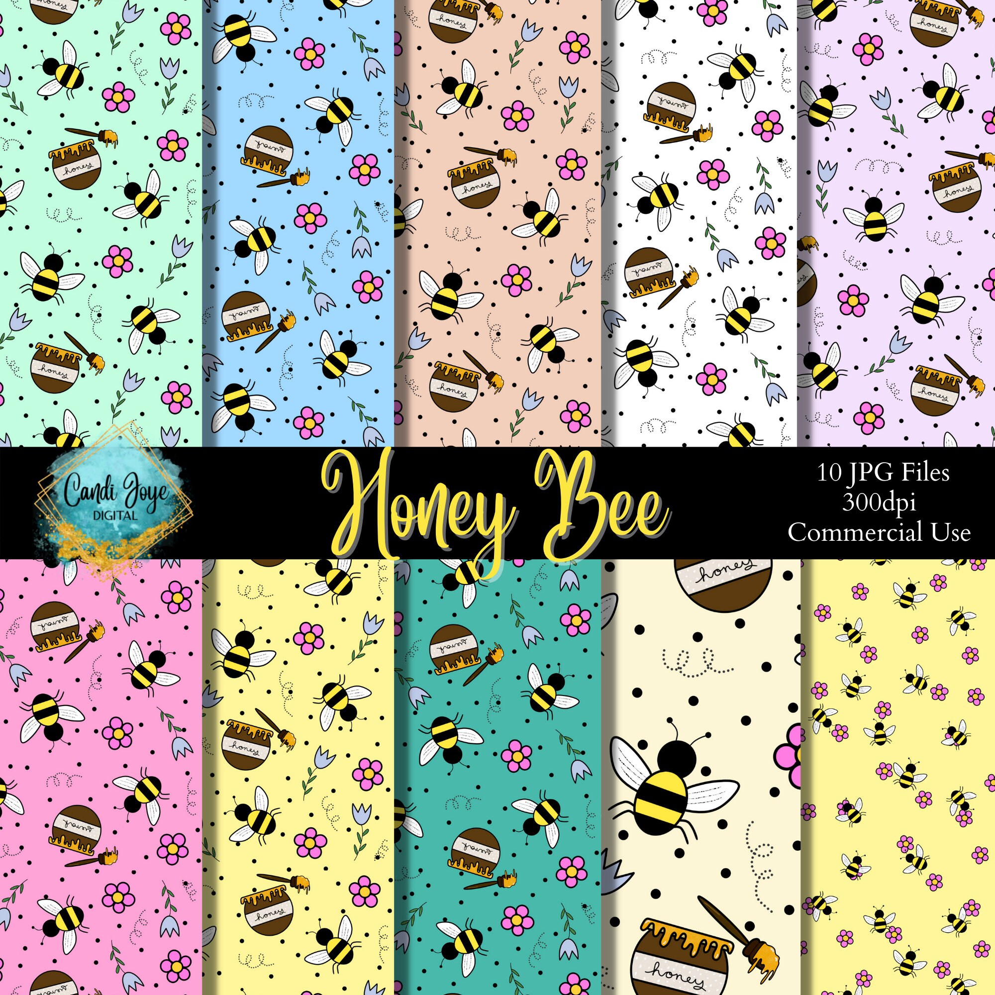 Honey Bee Digital Paper Floral Digital Paper Floral Bee | Etsy