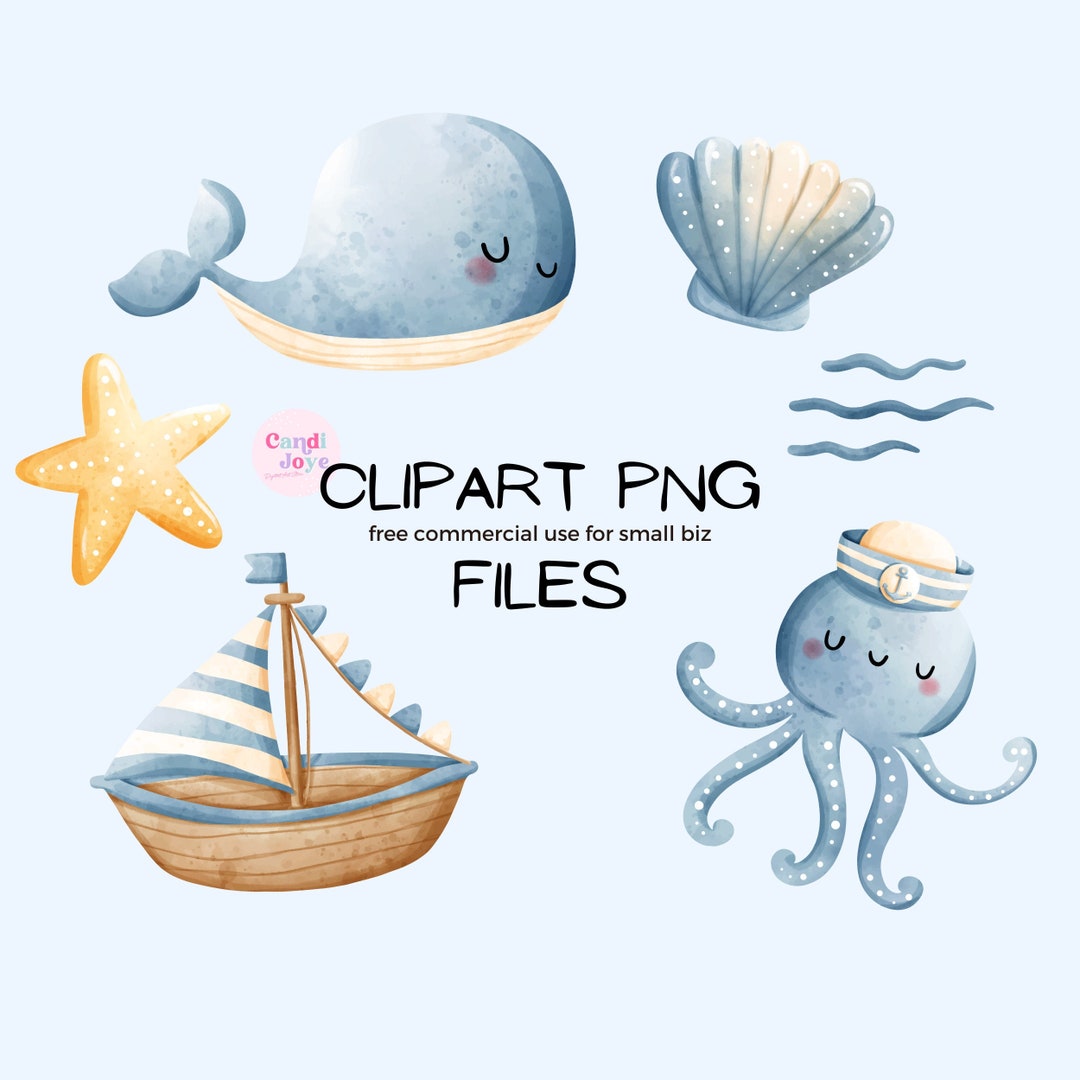 Watercolor Nautical Clipart Ocean Clipart Watercolor Beach PNG Files ...