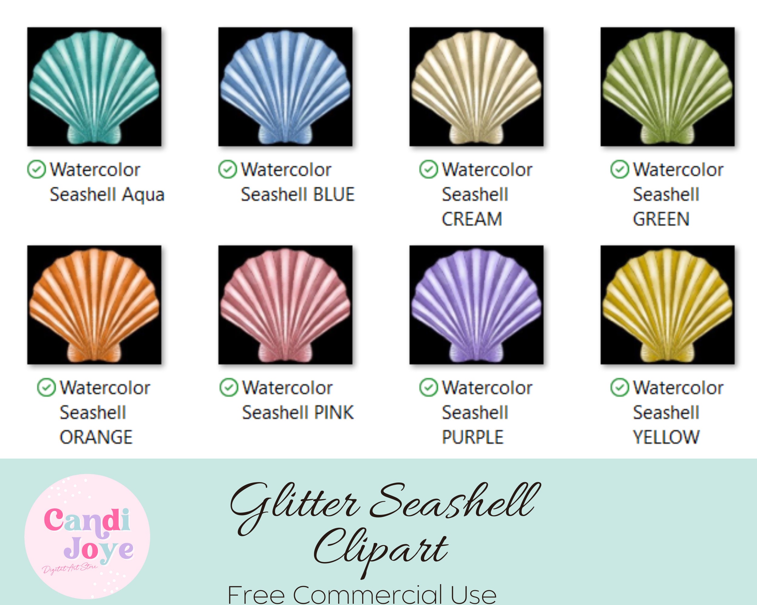 Watercolor Seashells Clipart Glitter Beach PNG Ocean - Etsy