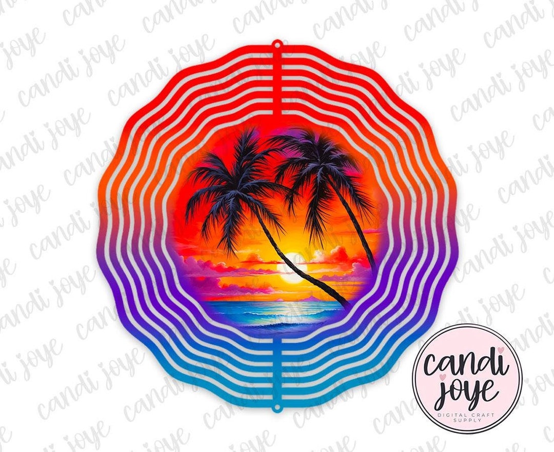 Palm Tree Wind Spinner PNG, Beach Sunset Wind Spinner Designs, Summer ...