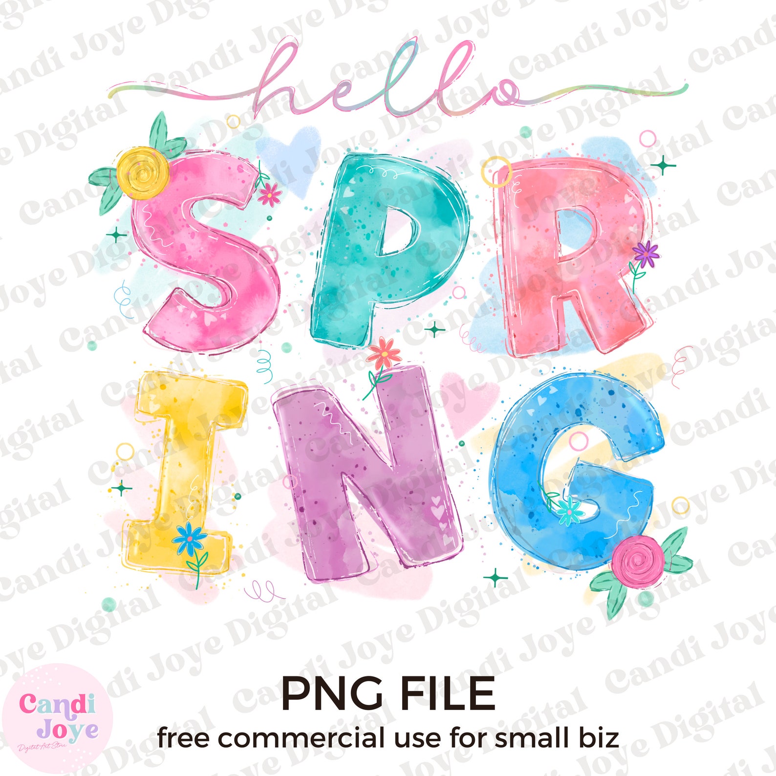 Hello Spring PNG Watercolor Floral Sublimation PNG Pastel - Etsy