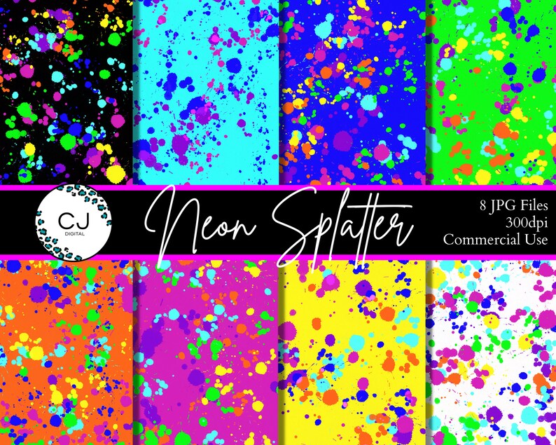 Neon Paint Splatter Digital Papers Paint Splash Digital - Etsy