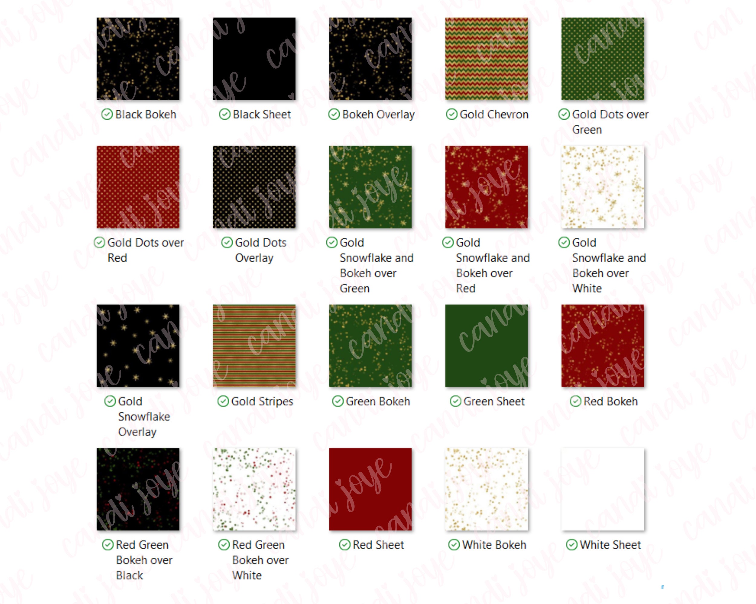 Christmas Digital Paper Pack - Gold Bokeh Overlays - Red and Green ...