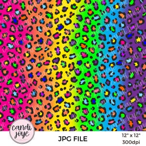 90s Rainbow Leopard Digital Paper Pack, Neon Cheetah Print Digital ...