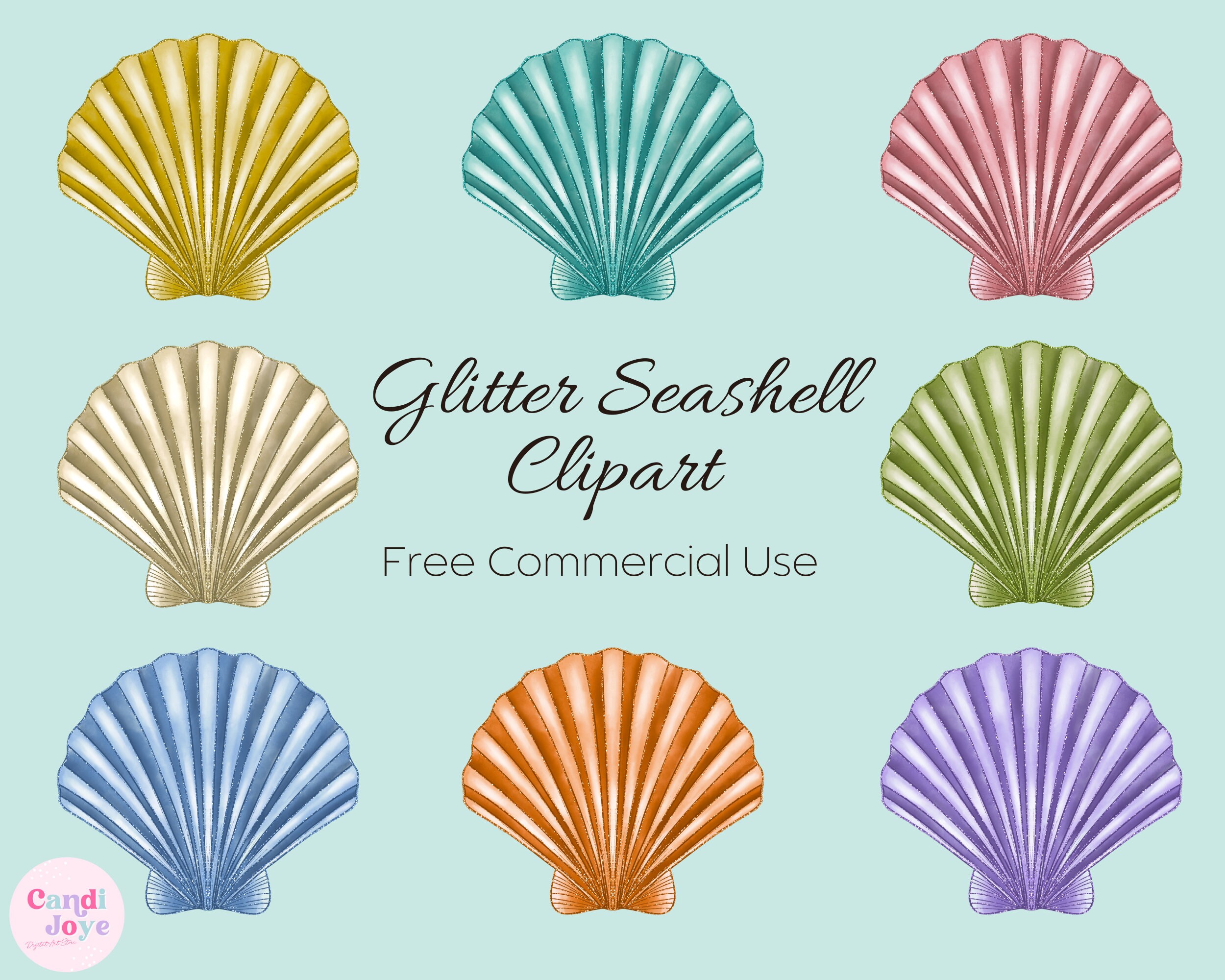 Watercolor Seashells Clipart Glitter Beach PNG Ocean - Etsy