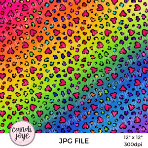 90s Rainbow Leopard Digital Paper Pack, Neon Cheetah Print Digital ...