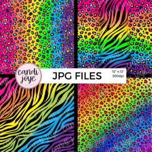 90s Rainbow Leopard Digital Paper Pack, Neon Cheetah Print Digital ...