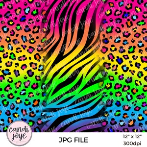 90s Rainbow Leopard Digital Paper Pack, Neon Cheetah Print Digital ...