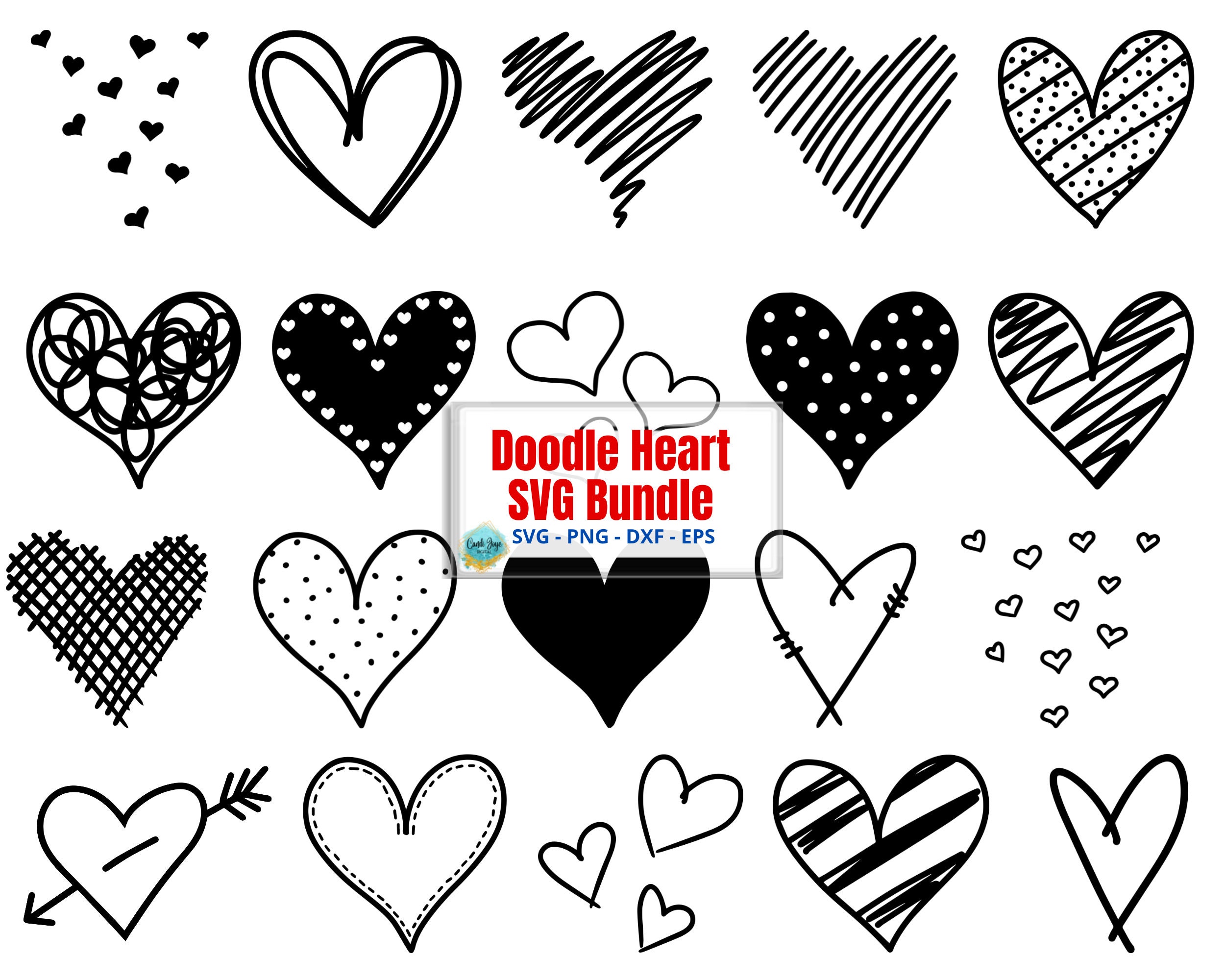Doodle Heart SVG Bundle Doodle Heart PNG Bundle Valentine | Etsy