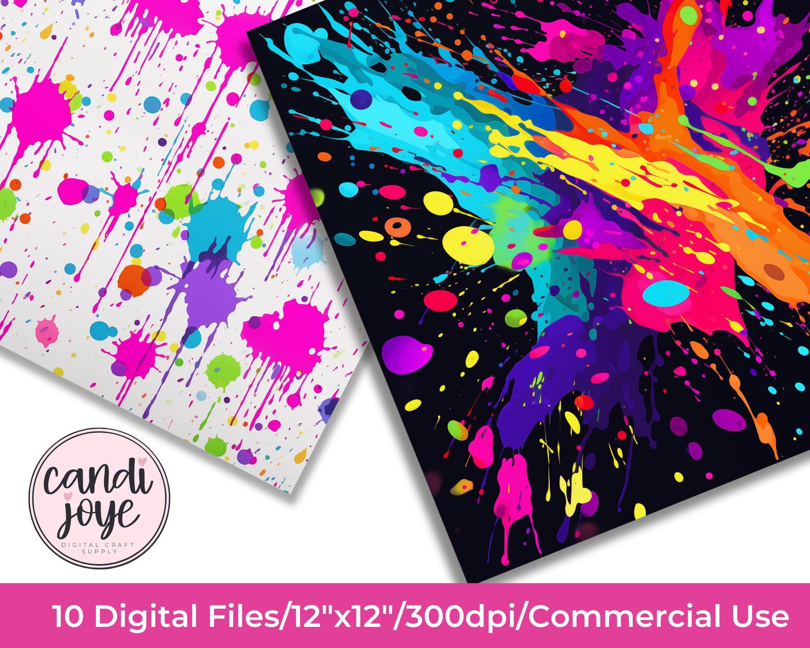 Neon Paint Splatter Digital Papers - Paint Splash Digital Scrapbooking ...